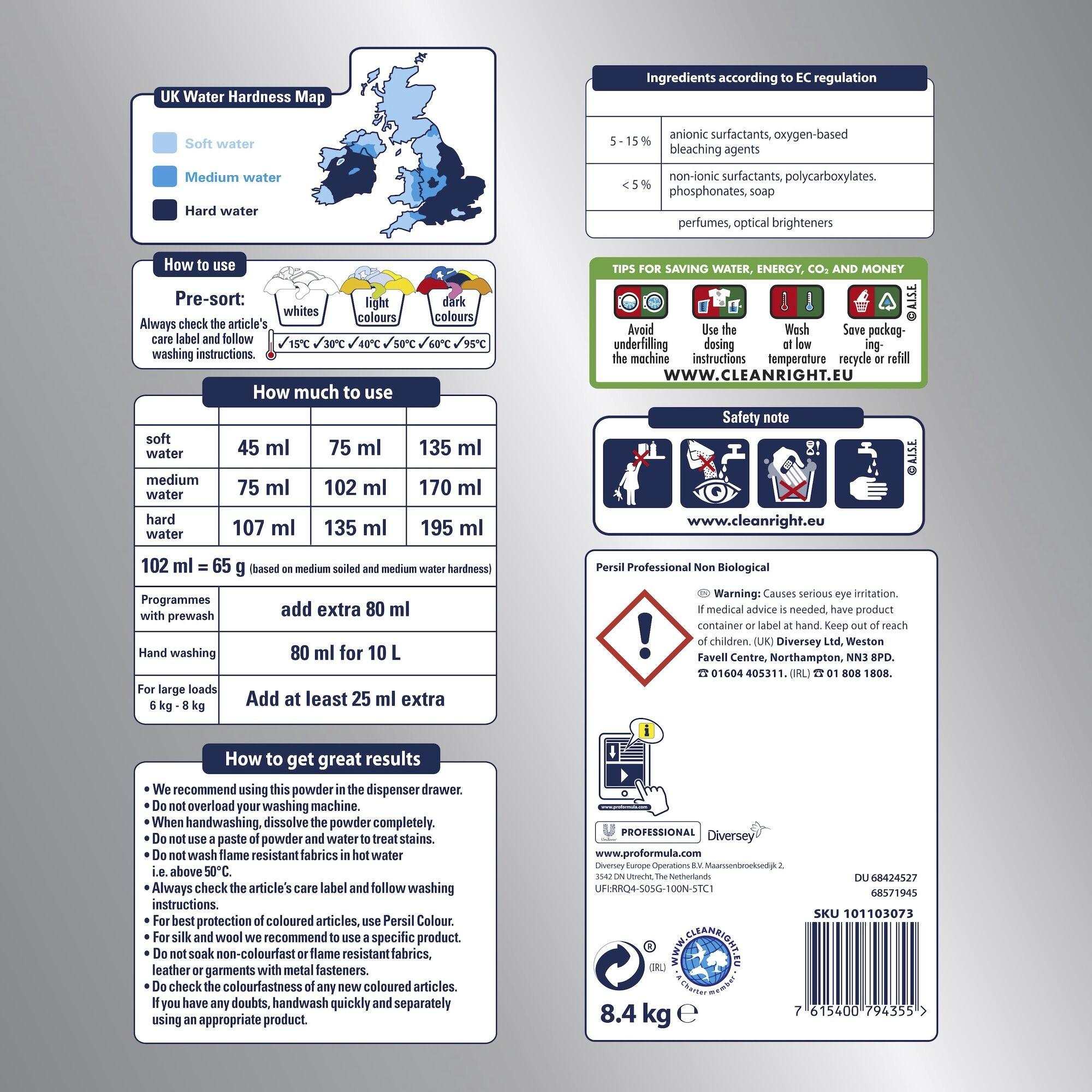 Persil Pro Formula Non Biological 8.4kg - Non biological fabric wash ...