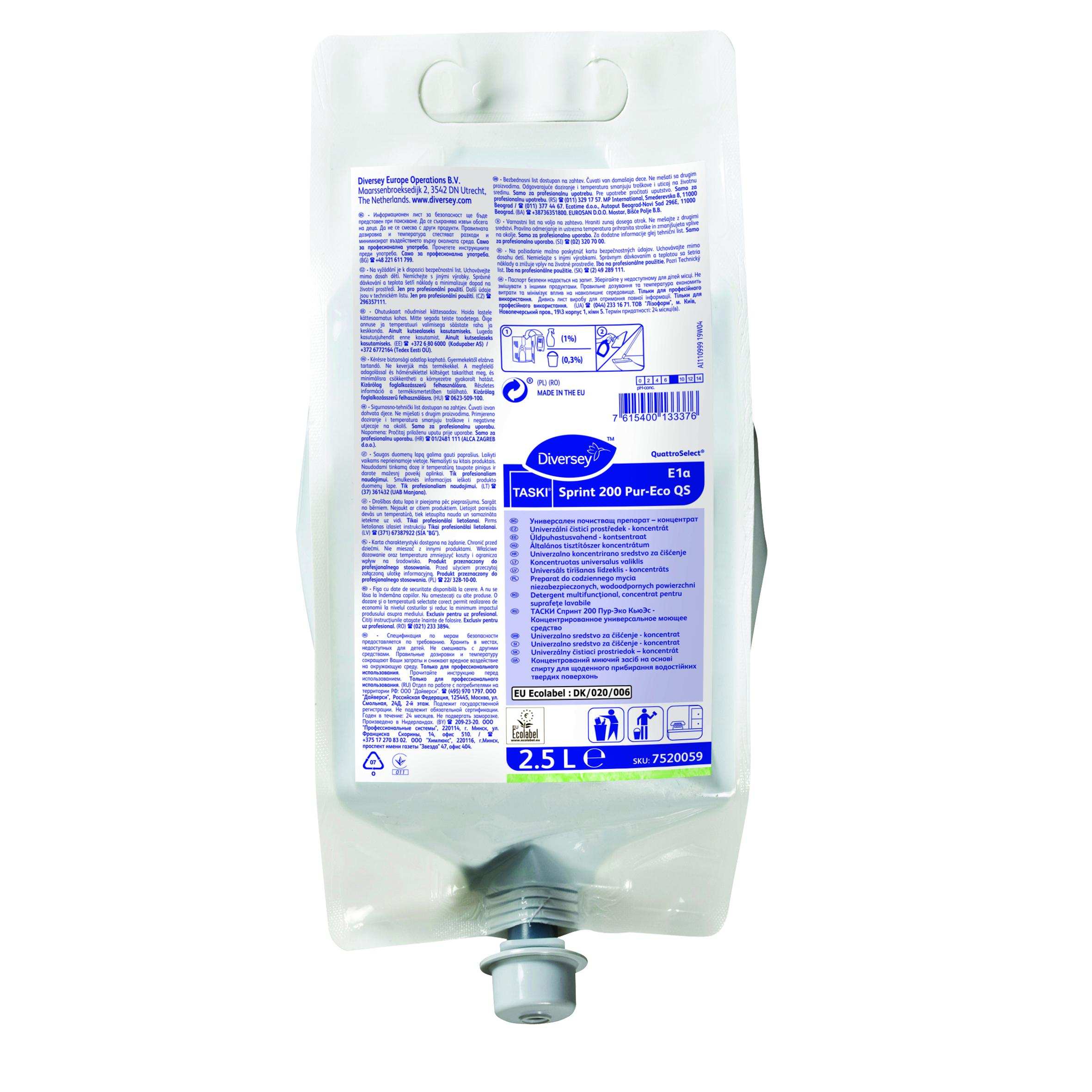 TASKI Sprint 200 Pur-Eco QS E1a 2x2.5L - Détergent intérieur multi ...